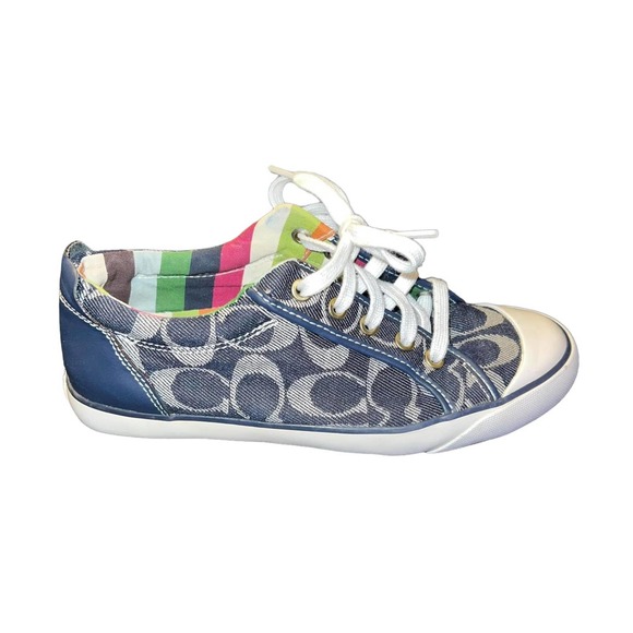 Coach | Shoes | Coach Blue Signature Denim Barrett Sneakers Size 75 ...